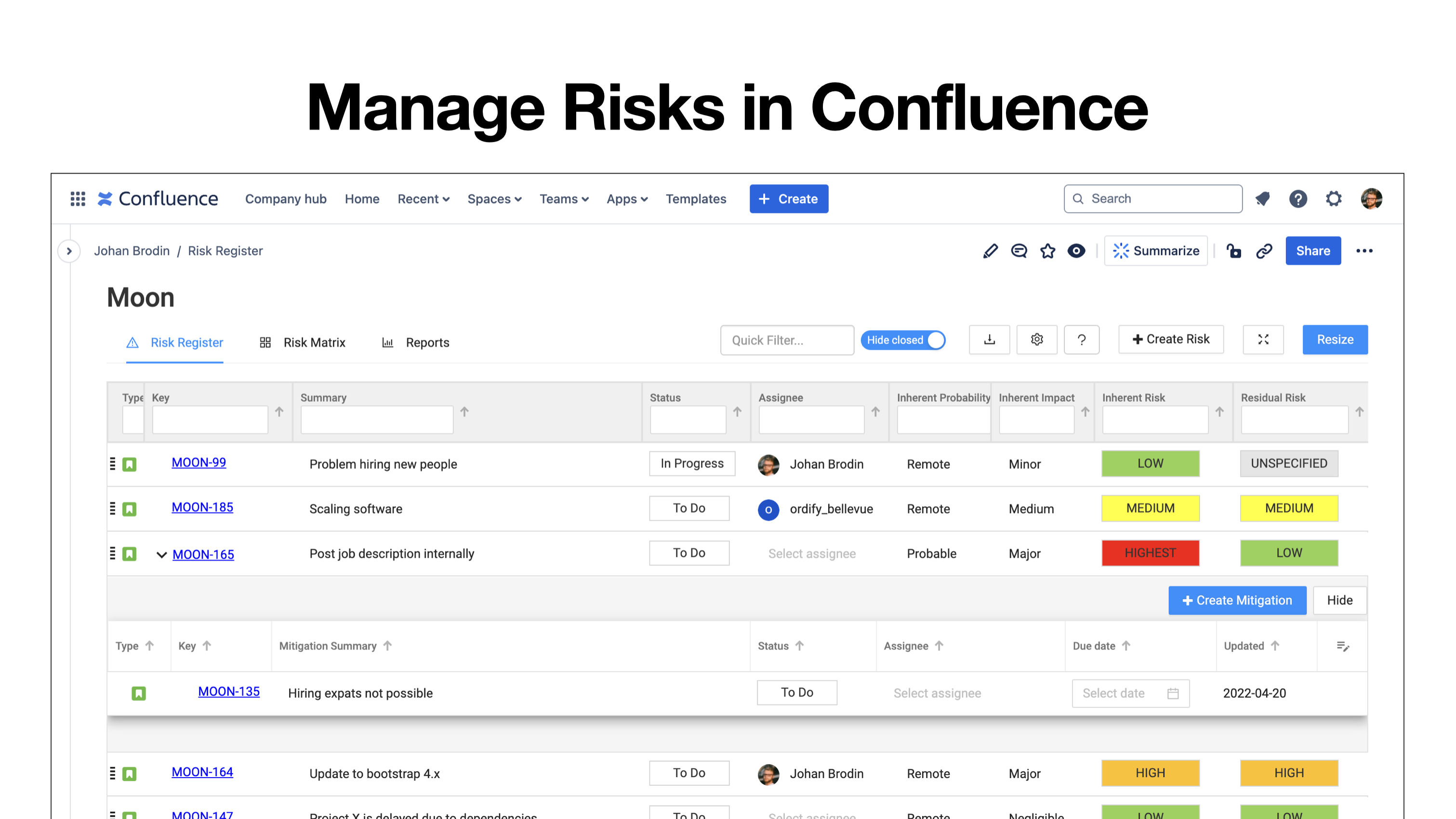 Risk Register for Jira & Confluence | Atlassian Marketplace
