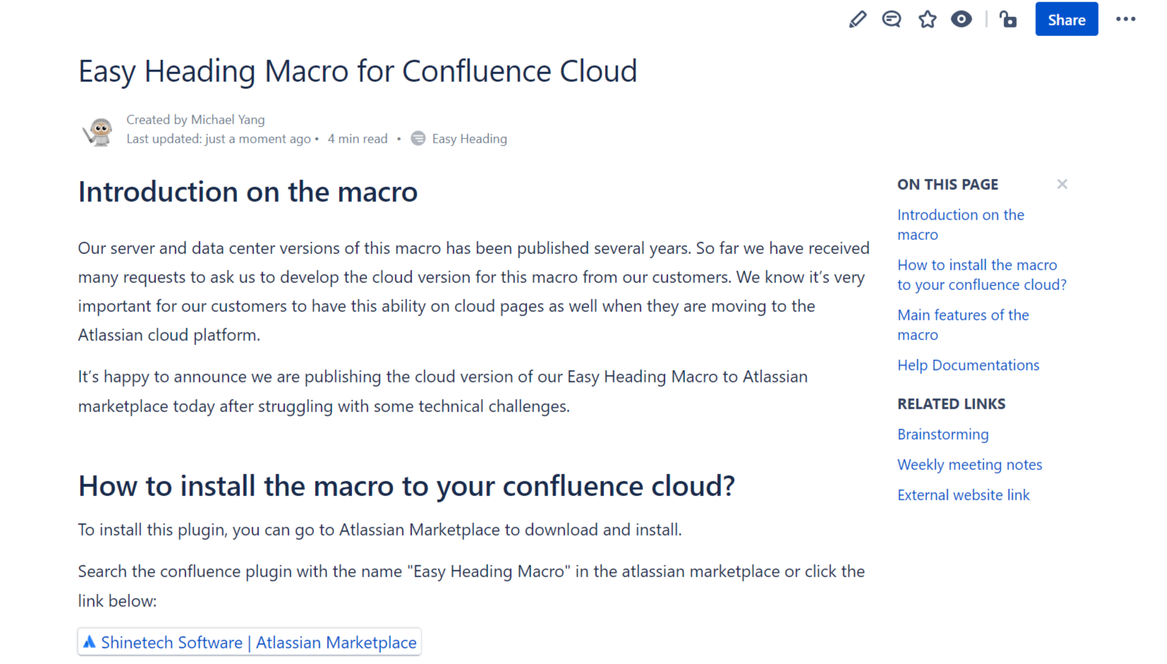Easy Heading Macro (Floating Table of Contents) | Atlassian Marketplace