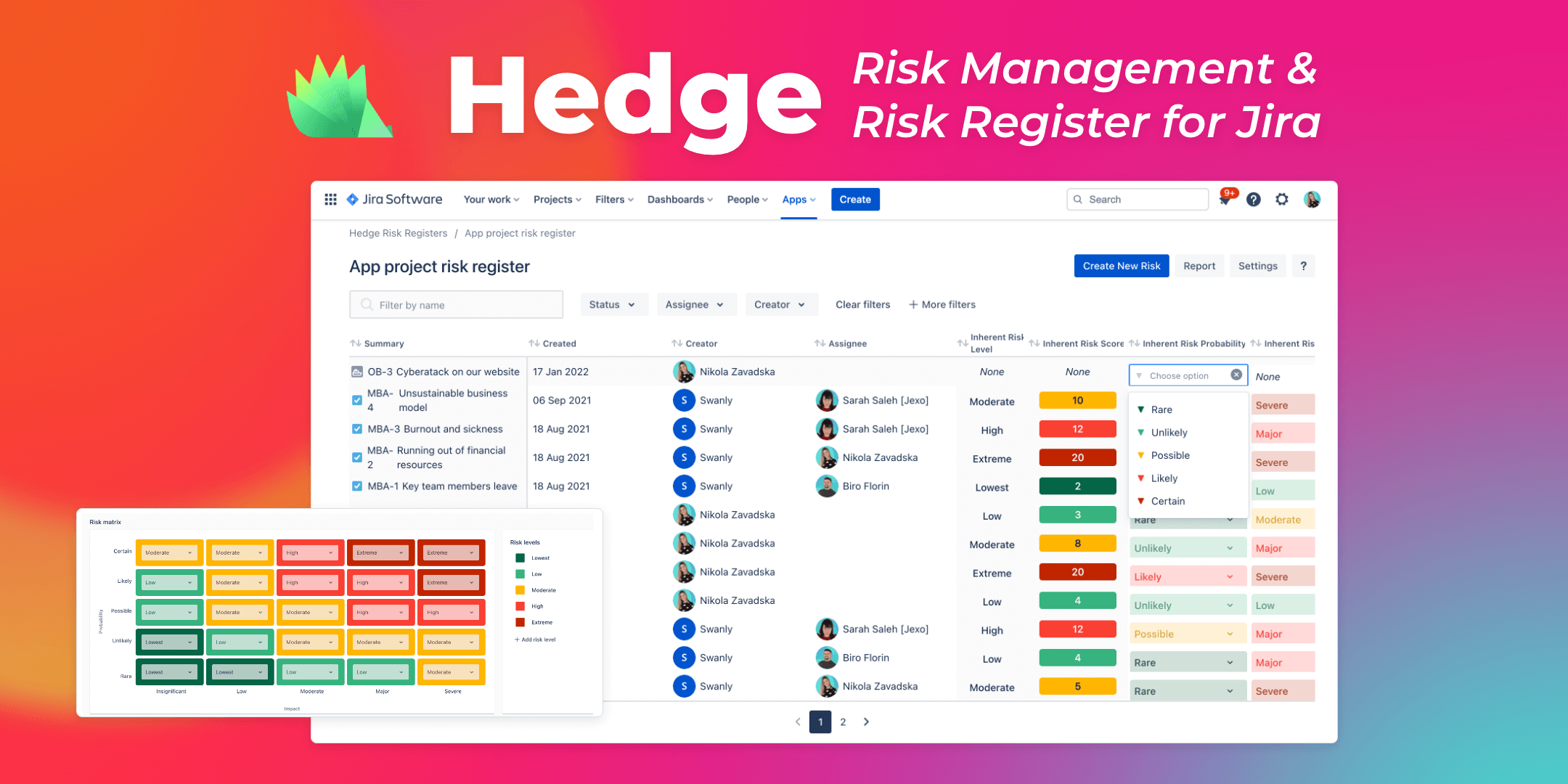 Hedge: Risk Management, Risk Register & Risk Matrix for Jira ...