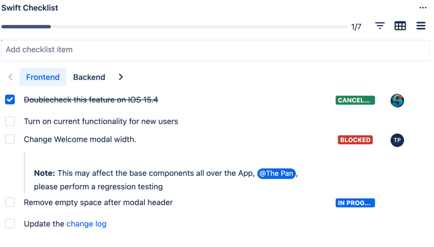 Swift Checklist (To Do Check List) | Atlassian Marketplace